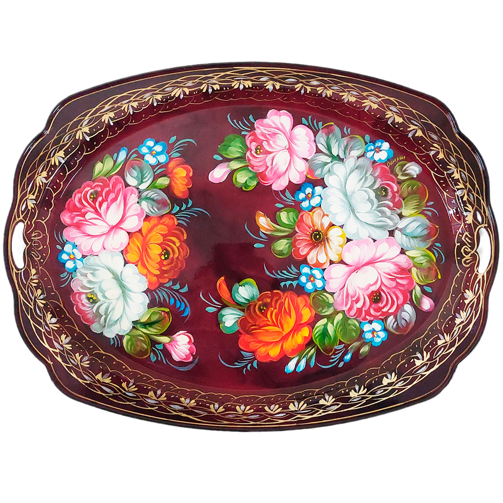 Поднос металлический, овальный, "Тихое волшебство", жостово 40/30см.