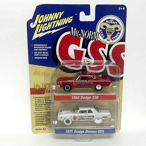 Johnny Lightning 1:64, литой автомобиль модель,2B1(DODGE 330 красный+DODGE DEMON GSS)
