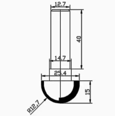 KTOL D-PCD7-257755 фреза алмазная для дерева 2/3 канавок 1/2" хвостовик 1/4" R12.7 12.7x25.4x15