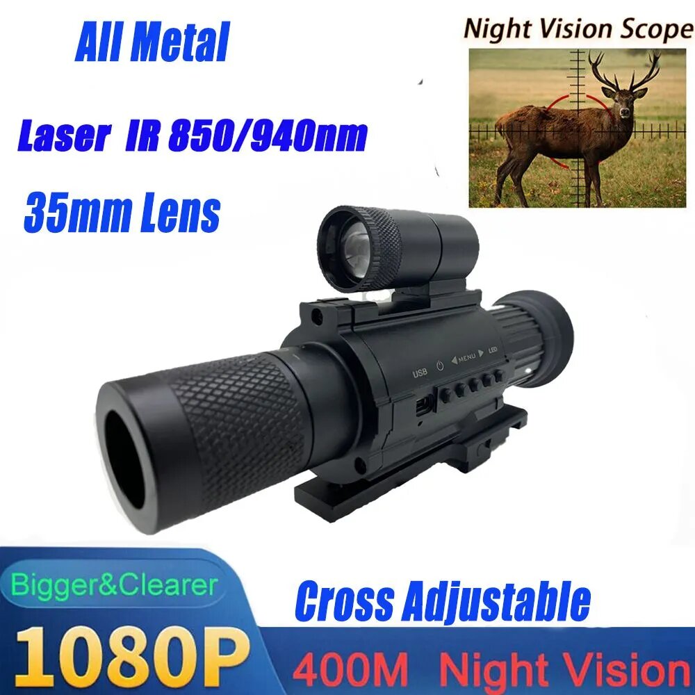 Монокуляр Night Vision Scope 2024 Laser Infrared Day&night use Contrast adjustment Crosshair adjustment 1080P Bigger & Clearer USB MENU LED — фото 1