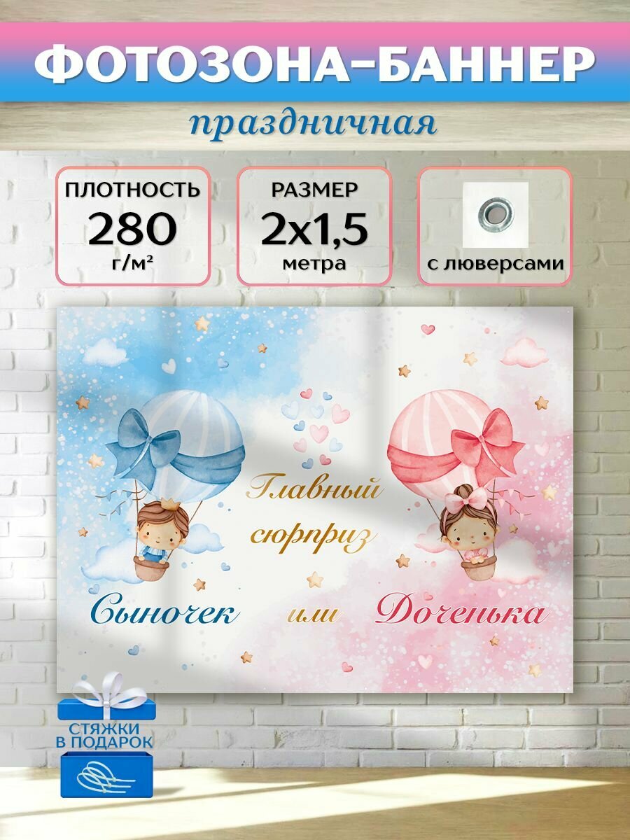 Фотозона-баннер на гендер пати "Главный сюрприз", 2х1,5 м