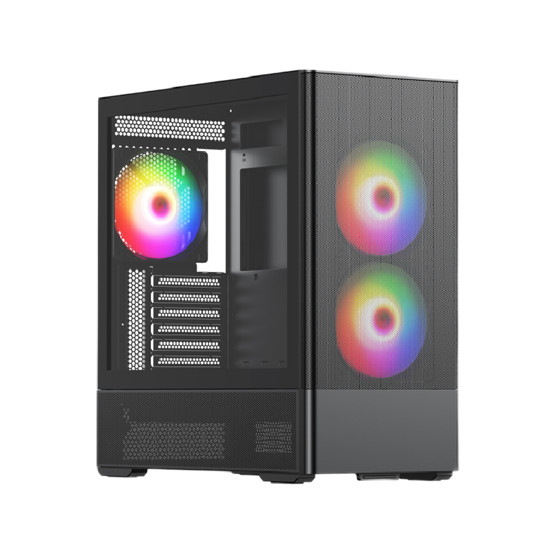 Корпус для ПК HSPD M712, Mesh Mid Tower, чёрный, 3×140 мм ARGB, поддержка E‑ATX/ATX/mATX/mITX, USB 3.0