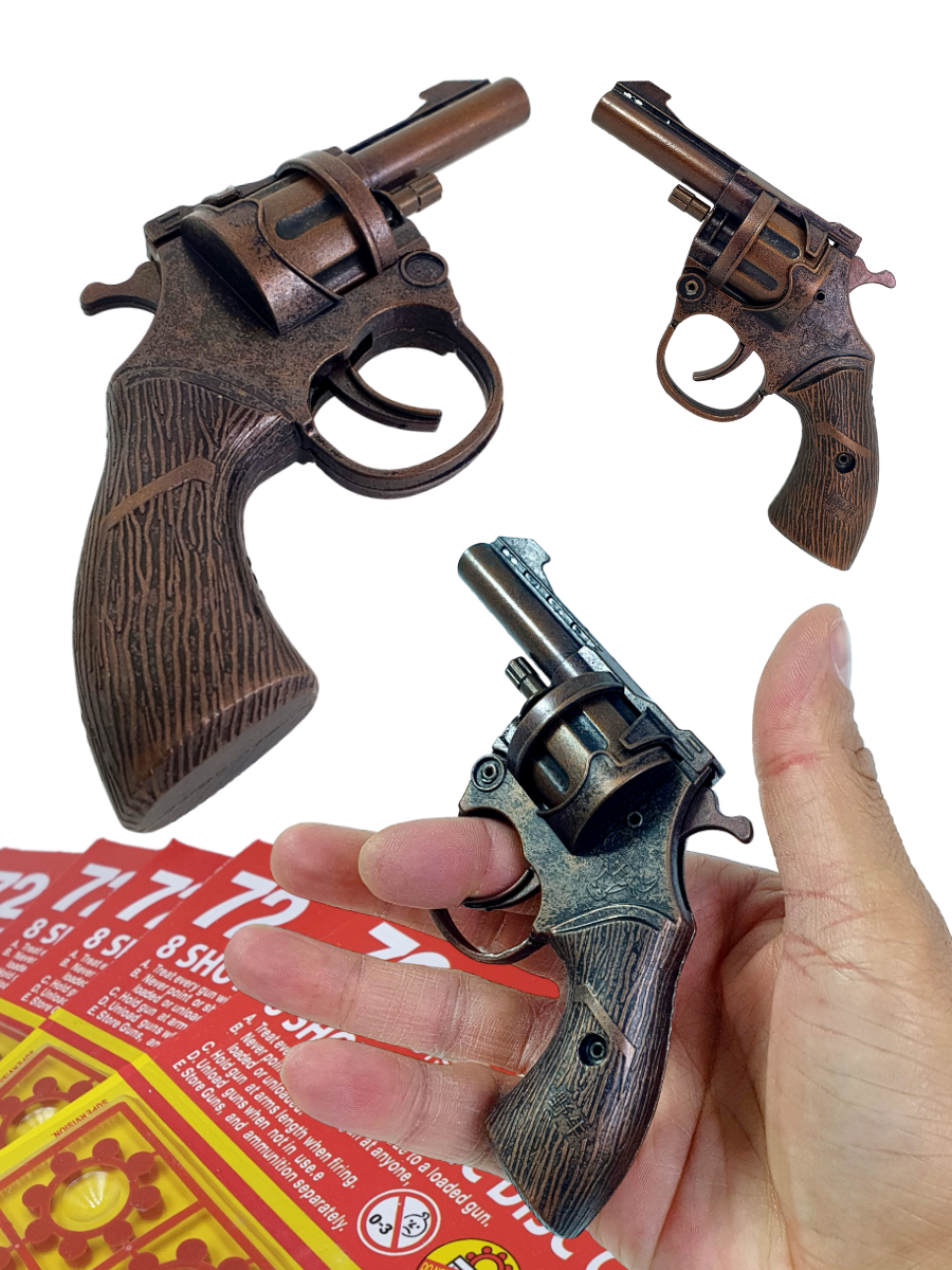 Пистолет револьвер с пистонами, металлический, 360 пистонов в комплекте. Пугач коричневый