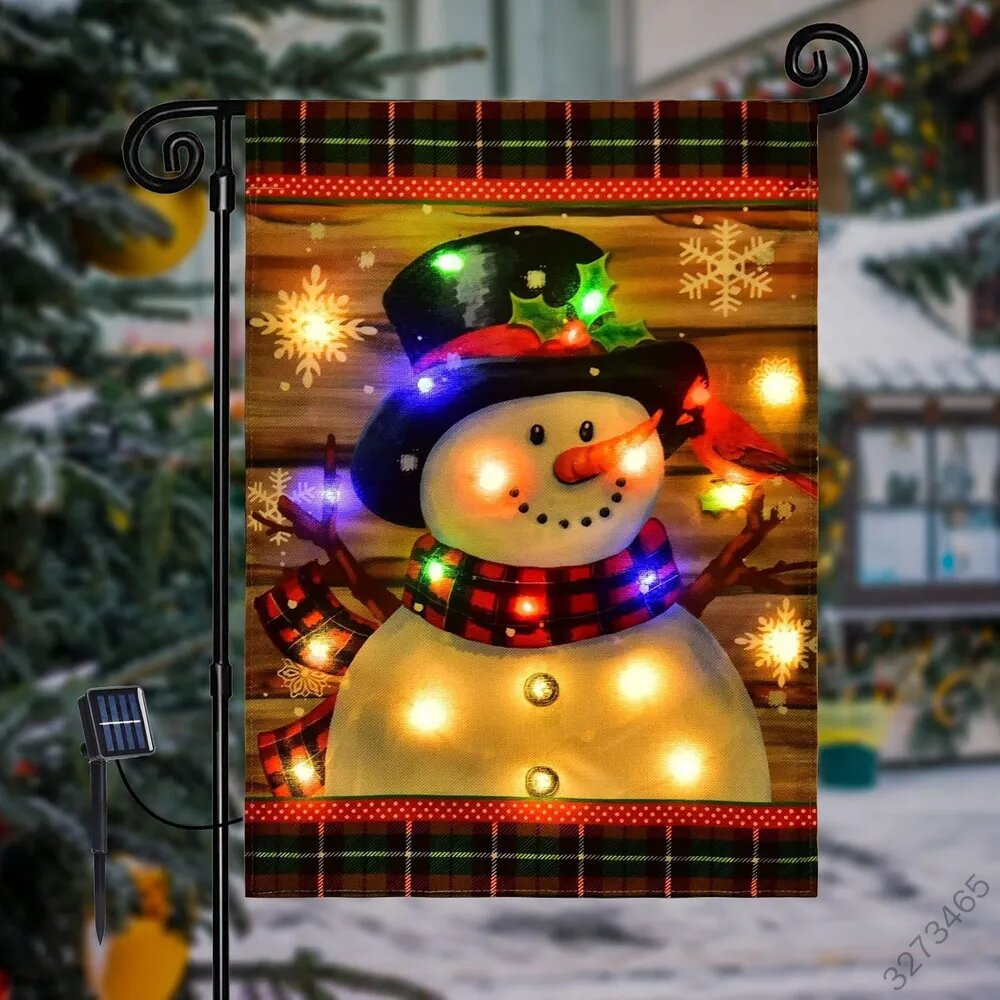 Садовый флаг Winter snowman garden, с подсветкой, размер 45*30 см