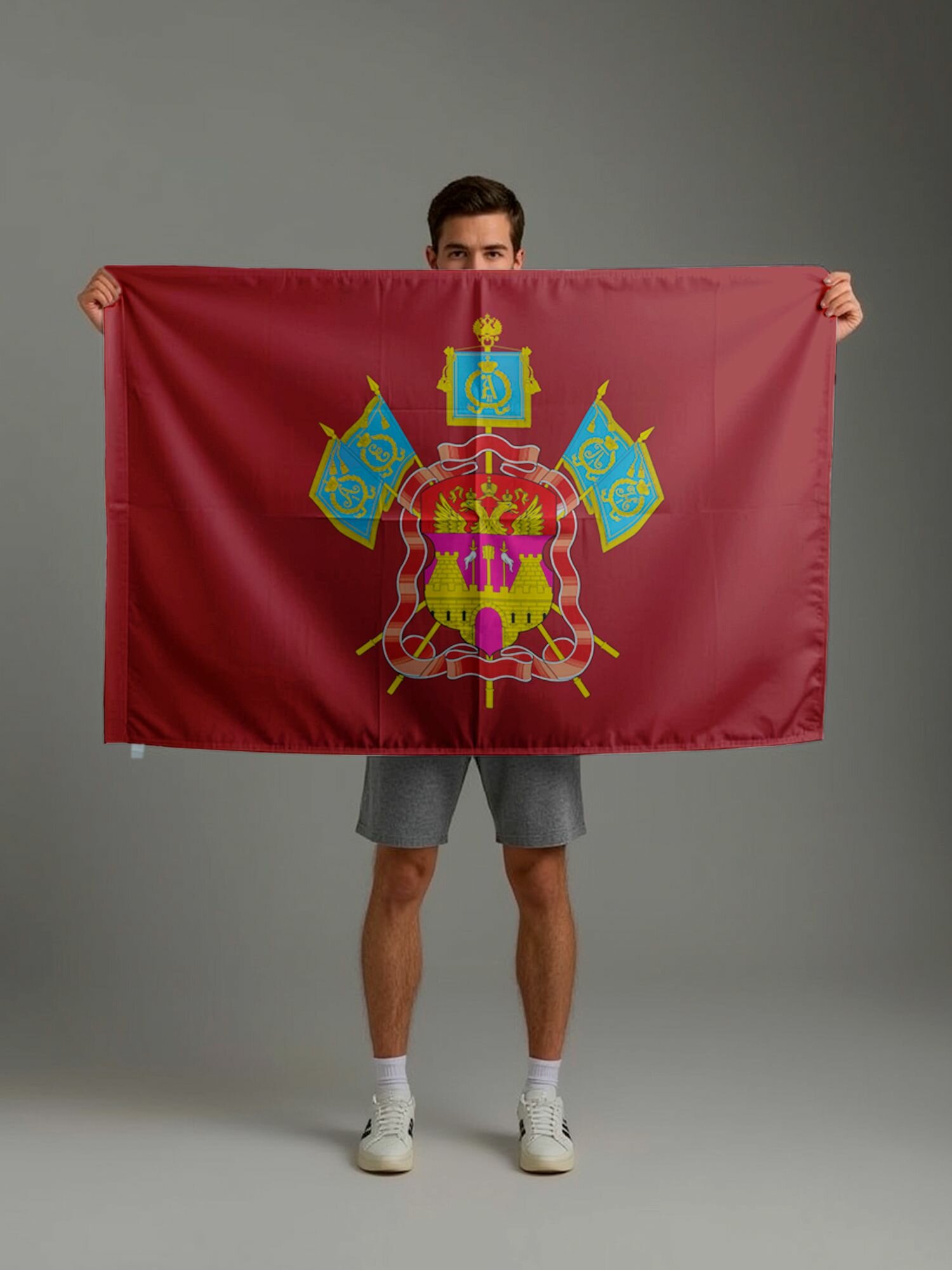 Флаг кубанских казаков - Кубанское войсковое казачье общество, 70х105 см на сетке для уличного флагштока