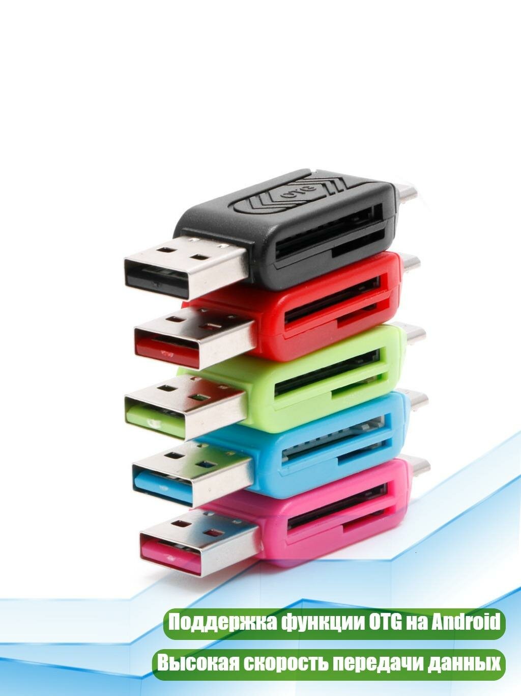 2-в-1 USB 2.0 SD-ридера с Micro-USB, Черный