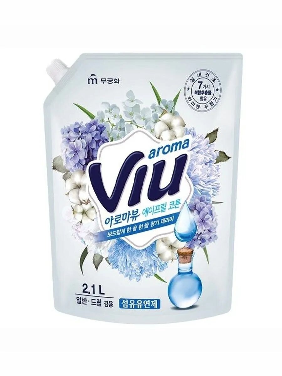 Mukunghwa Кондиционер-ополаскиватель Aroma Viu April Cotton для белья и одежды Aroma VIU 2,1л, мягкая упаковка с крышкой