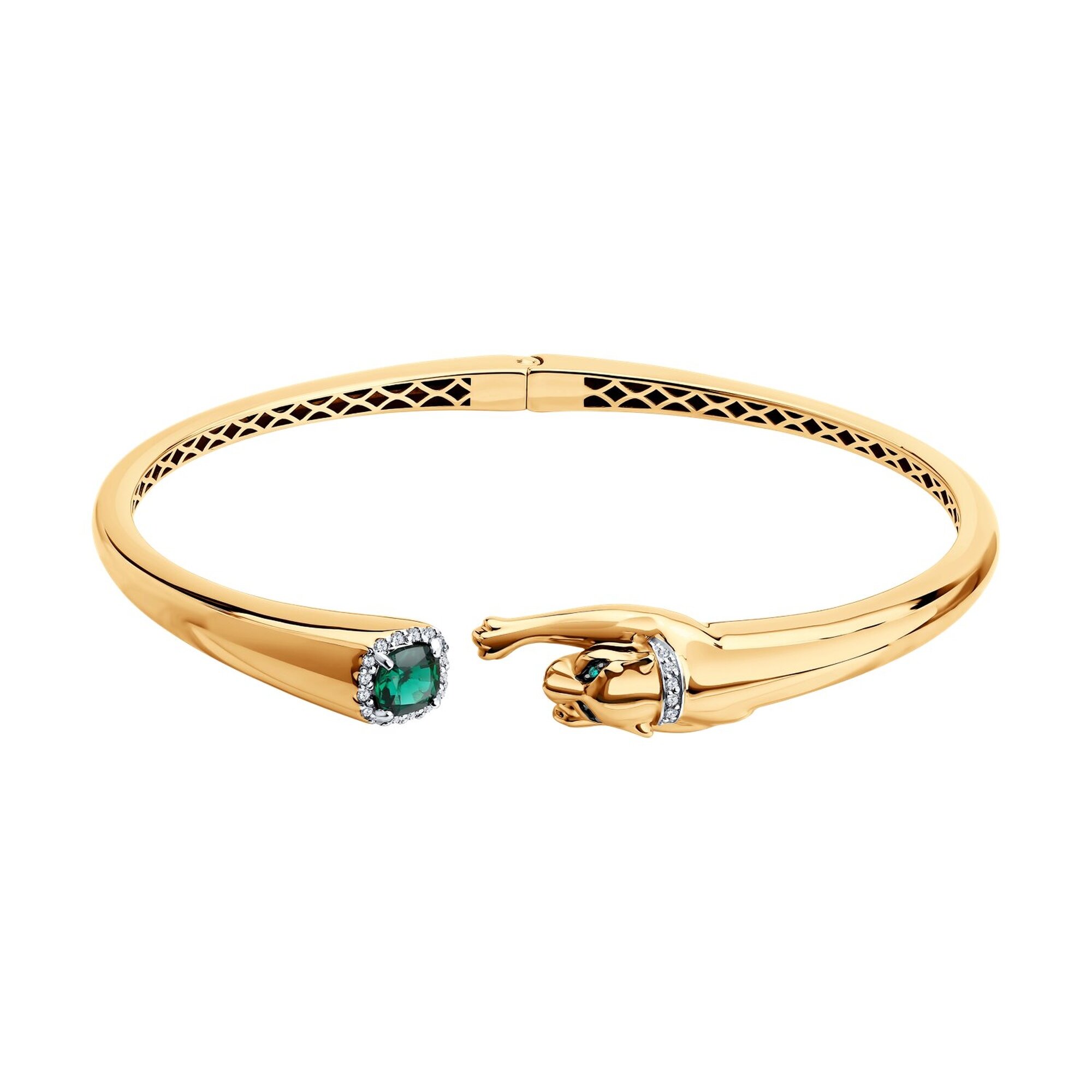 Браслет, красное золото, 585 проба, изумруд синтетический, бриллиант