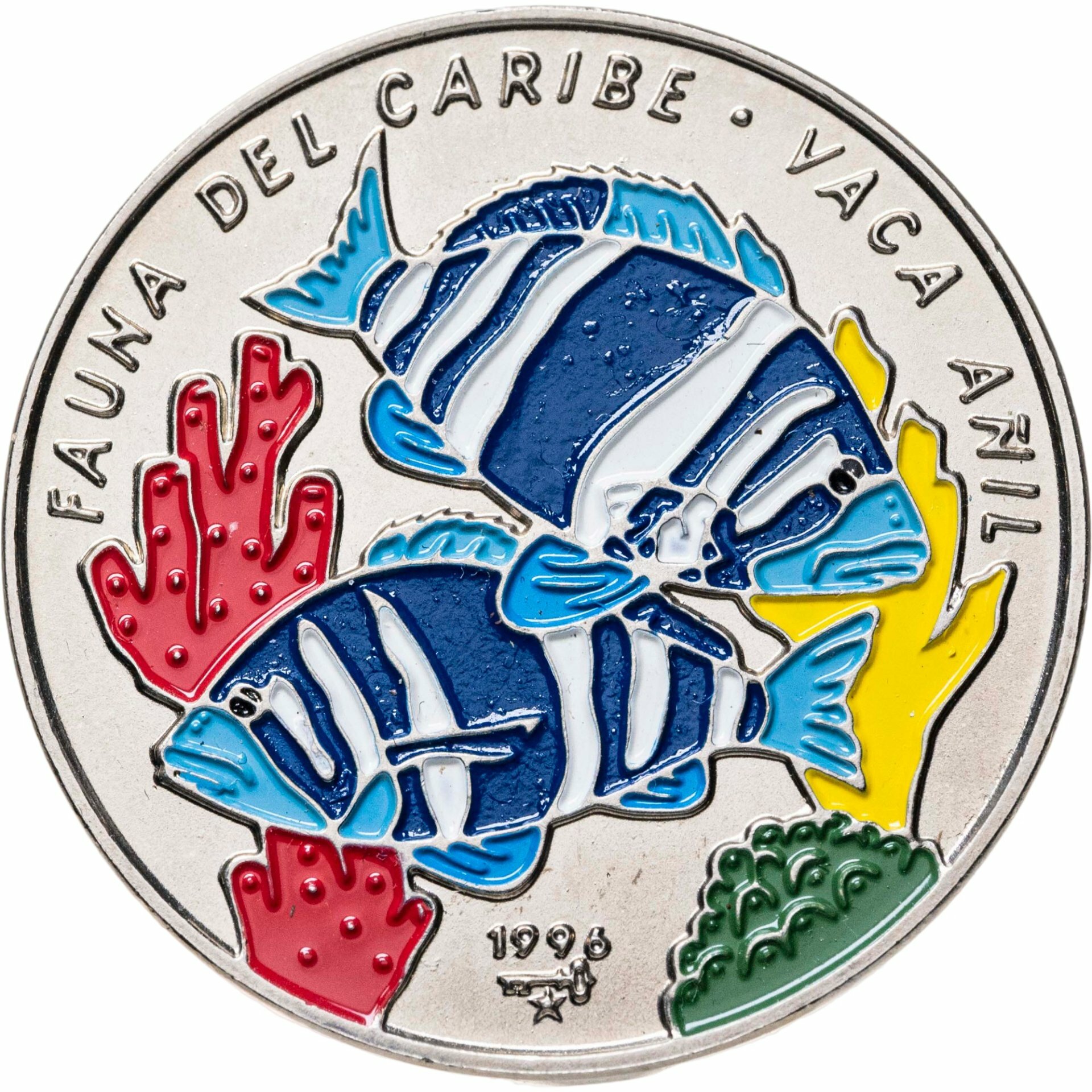 Куба 1 песо peso 1996 "Карибская фауна - Вака Индиго", Сталь, в сохранности UNC