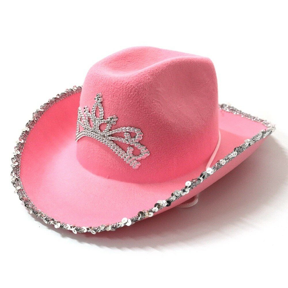 Cowboy hat pink cotton с жемчужным краем и звездным декором для косплея и праздничных мероприятий стиль а