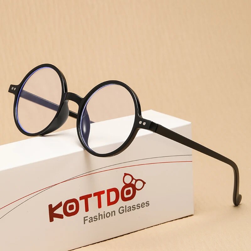 KOTTDO Круглые очки черные +2.0, линзы темно-синие