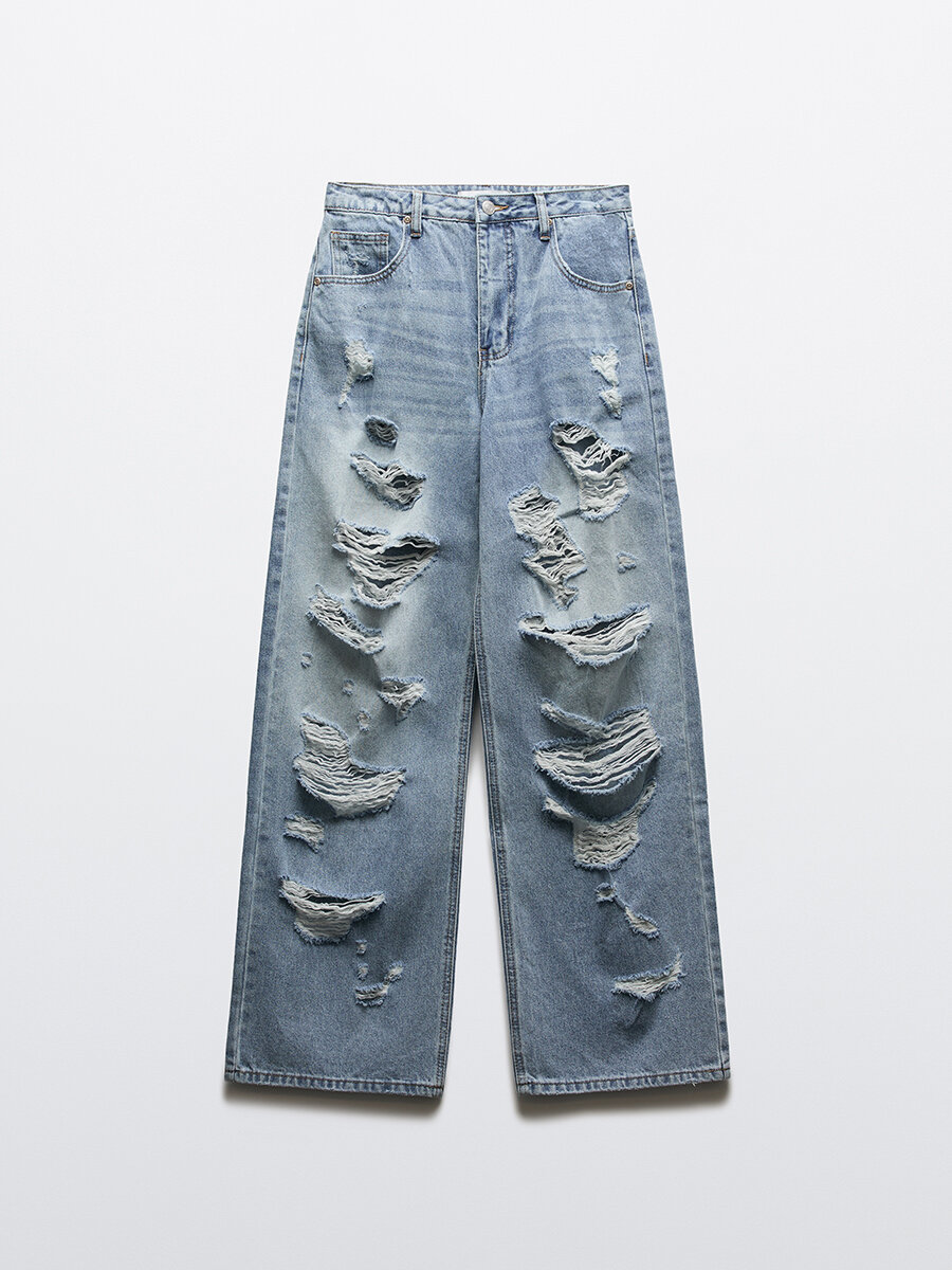 Джинсы straight fit со средней посадкой рваные 