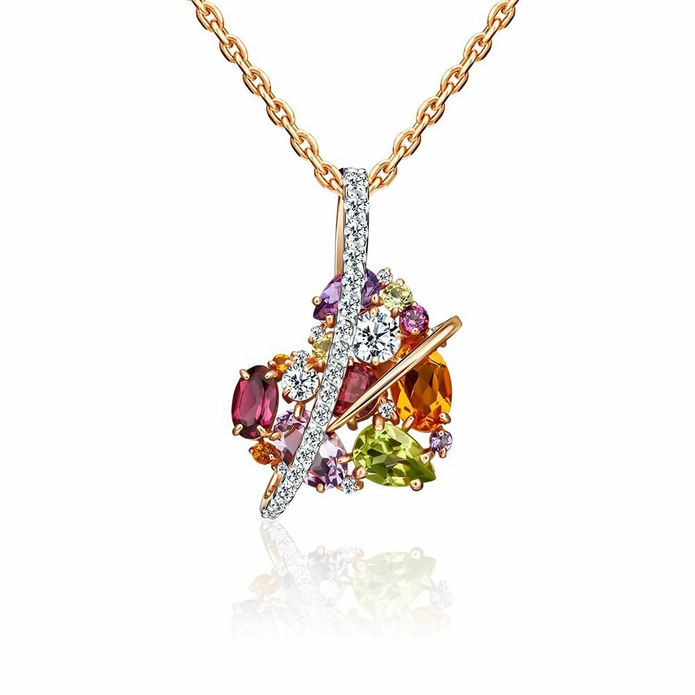 Подвеска, красное золото, 585 проба, цитрин, топаз, хризолит, аметист, родолит
