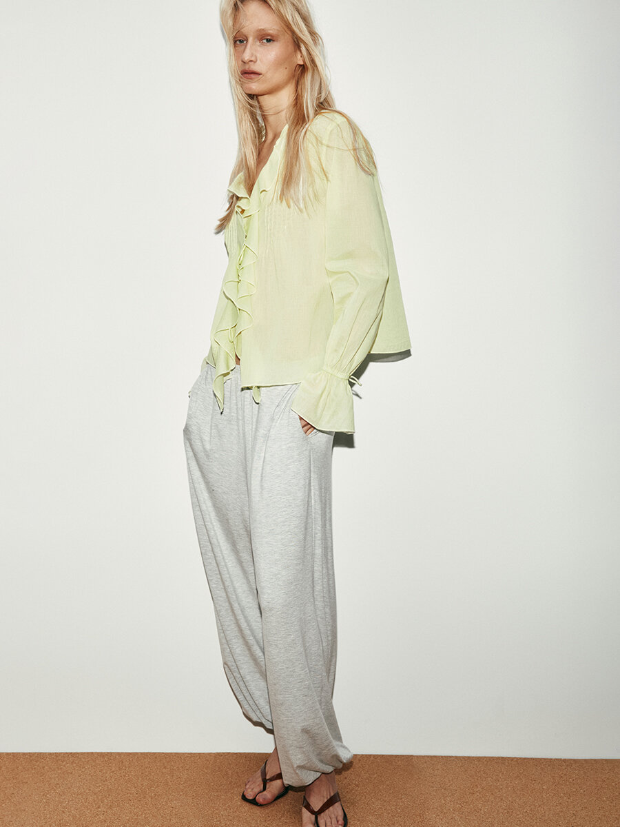 Блуза хлопковая на завязках с воланами