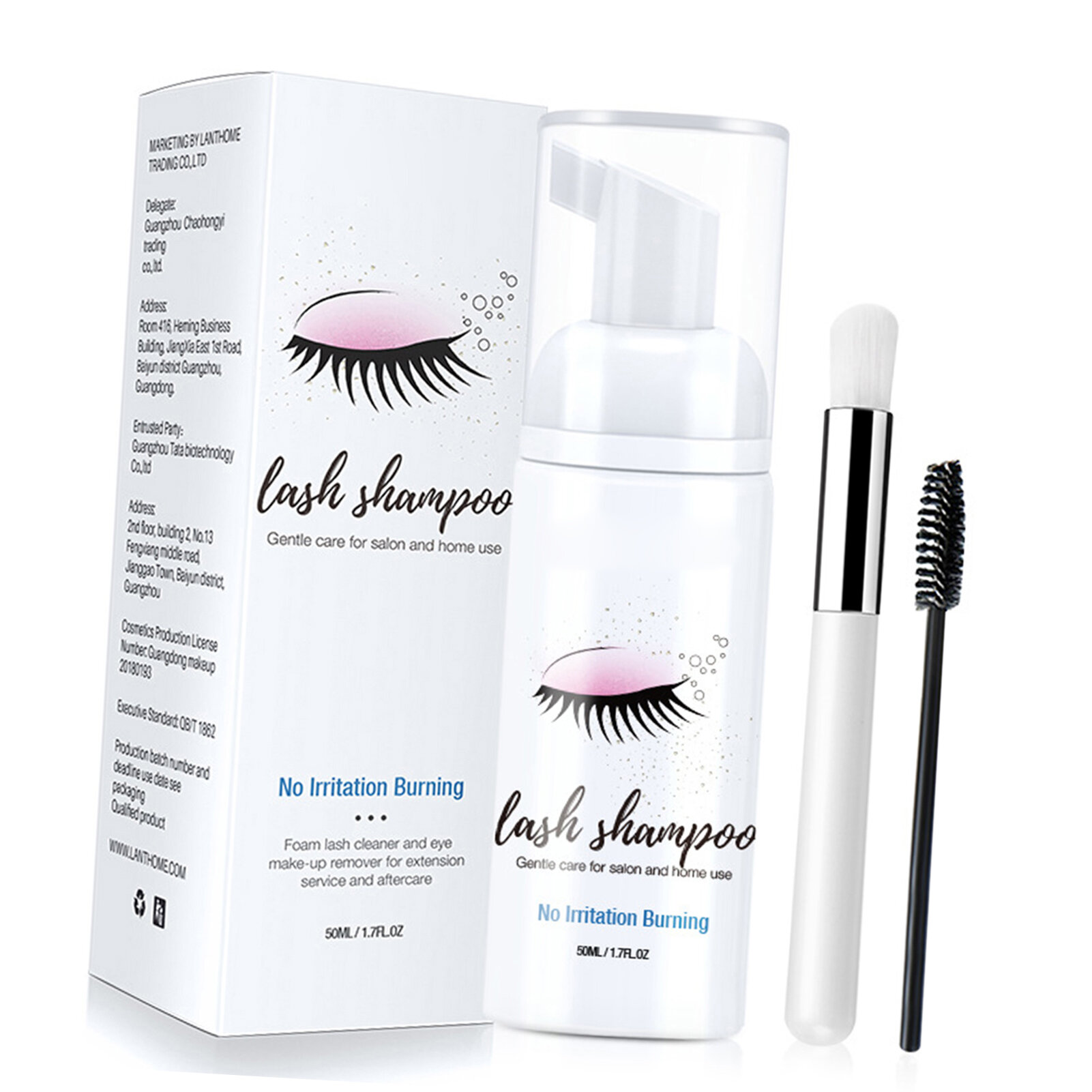 50ml Eyelash Cleaner Eyelashes Extension Shampoo Brush Foam Lash for Extensions & Natural Lashes Wash Makeup Remover Salon Home Use