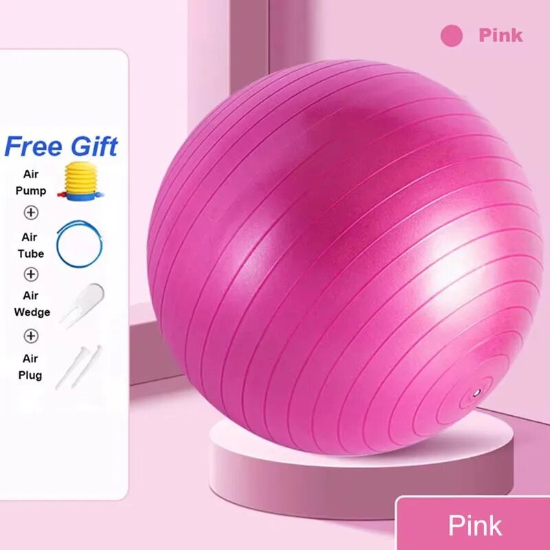 Фитбол розовый 55 см для фитнеса и йоги с насосом