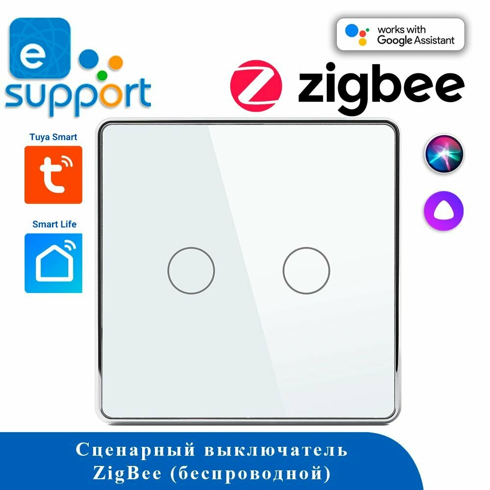 Сенсорный выключатель Zigbee 2CH беспроводной SS2 (на аккумуляторах, белый)