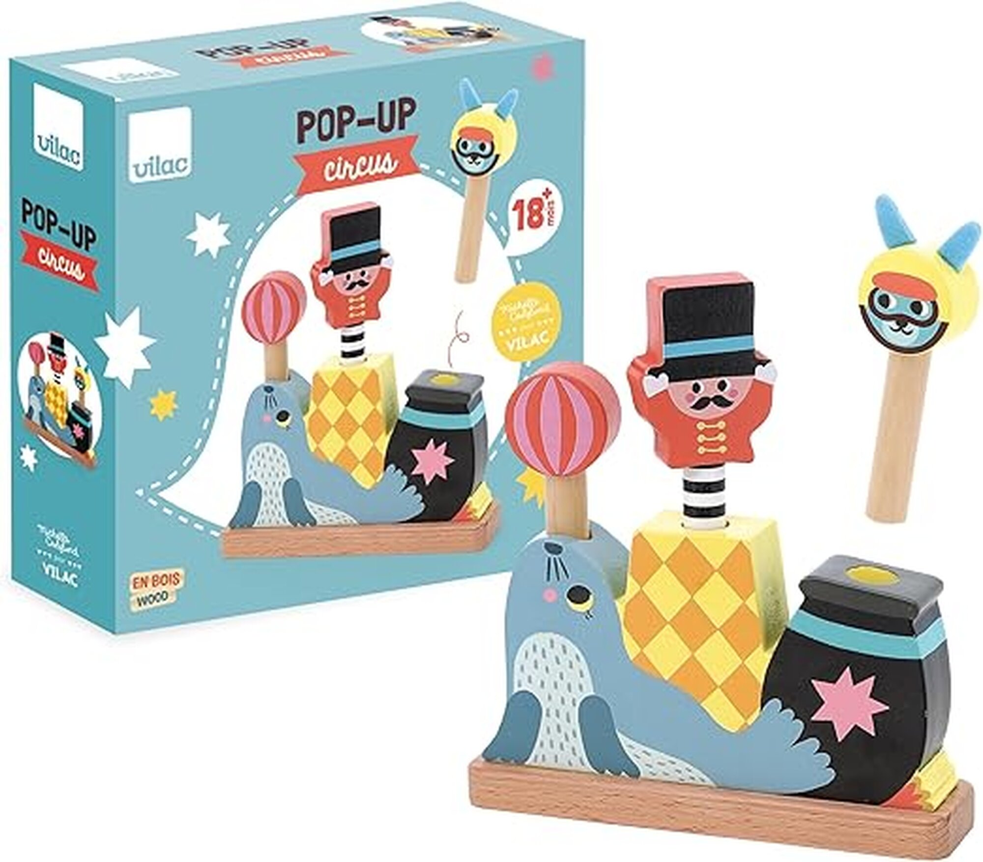 Игрушка Vilac "Цирк Pop-up", дерево, интерактивная, для развития моторики