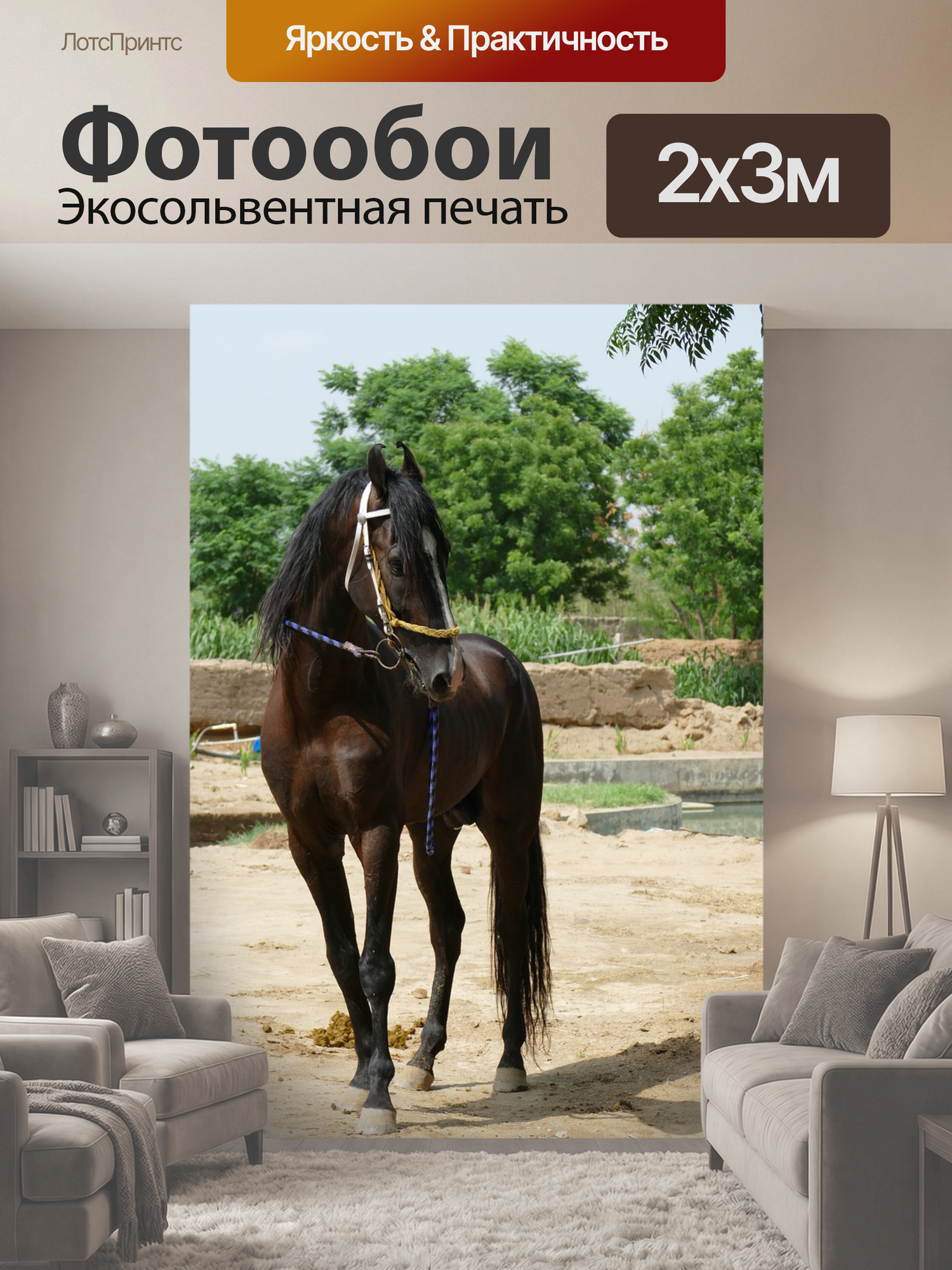 Фотообои "Лошадь, грива, ферма" 200x300 см. экосольвентная печать