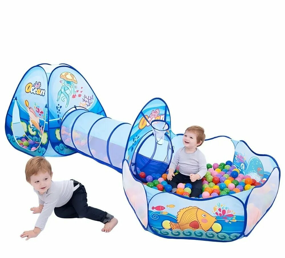 Детская палатка Складная Детская игровая площадка 3в1, манеж для детей, мячи для сухого бассейна с туннелем из полиэстера, Игры для детей
