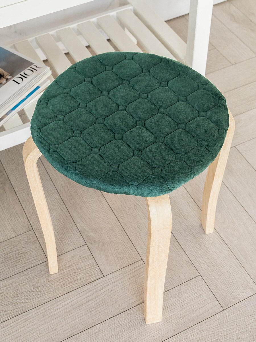 Чехол на табурет/стул DeNASTIA D33 см, круглый, на резинке, зеленый, P111265