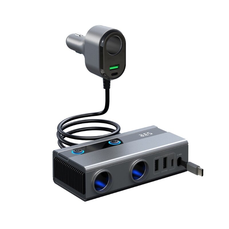 Автомобильный Адаптер Зарядного Устройства Высокой Мощности мощностью 120 Вт 9 в 1 с Выдвижным Кабелем USB C с несколькими Портами для Быстрой Зарядки PD65w в автомобиле