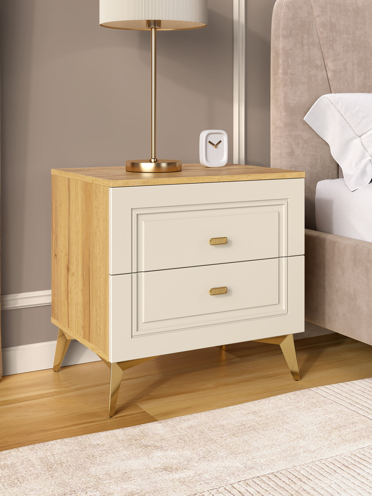 Тумба прикроватная Кураж "Вега Сапфир", 55,6x40х55,8 см, ЛДСП, МДФ, на ножках, кремовая