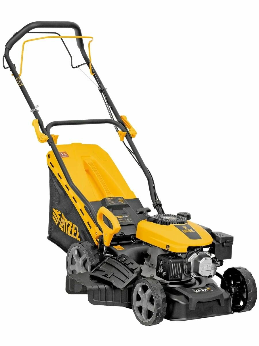 Газонокосилка бензиновая Denzel GLD-410SP-K, 150 см3, ширина скашивания 41 см, 7 уровней, оранжевая/черная