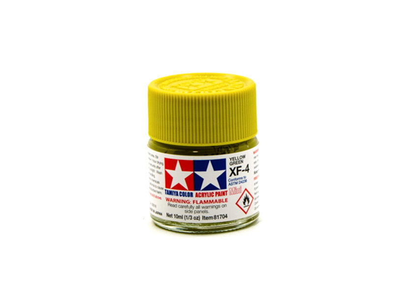 XF-4 Yellow Green flat, acrylic paint mini 10 ml. (Жёлто-зелёный матовый) Tamiya 81704