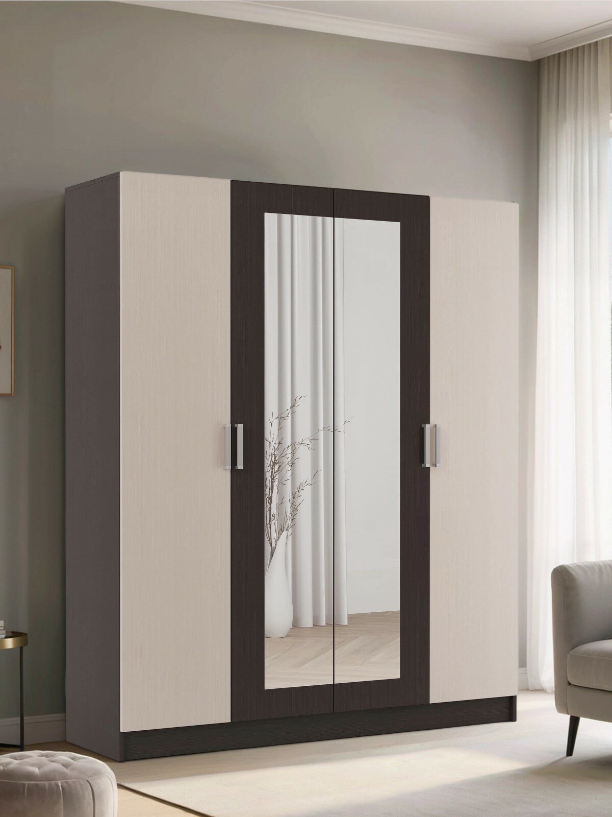 Шкаф распашной уют четырехстворчатый для одежды с зеркалом ШхВхГ 160х190х46