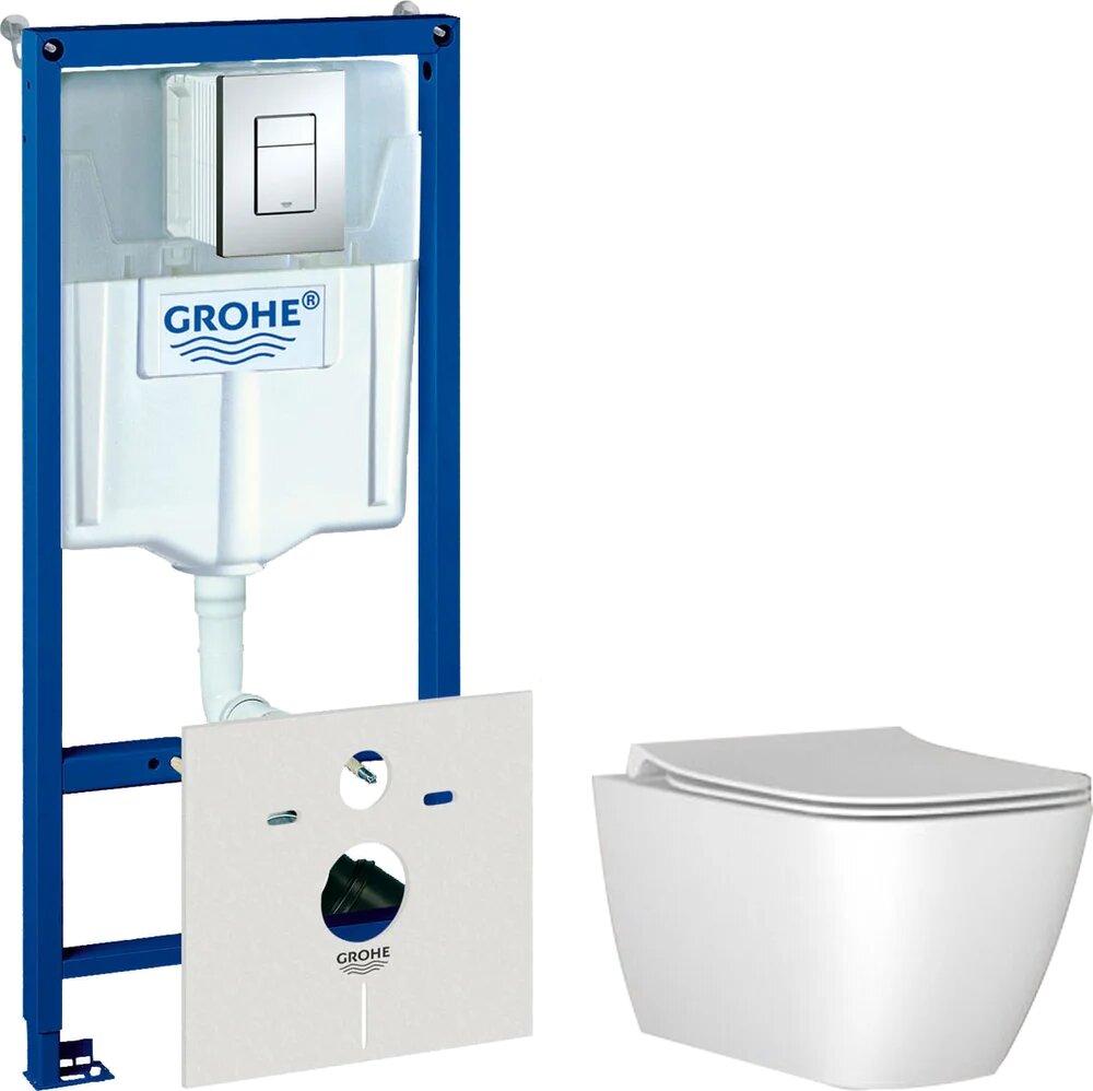 Комплект 3 в 1 Унитаз подвесной Ideal Standard I Life B T461401 безободковый, euro white / Сиденье T500301 с микролифтом / Комплект Grohe Rapid SL 38775001H цвет хром