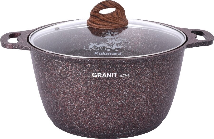 Кастрюля 6л Kukmara Кукмара стеклянная крышка антипригарное покрытие Granit ultra цвет red - кга62а