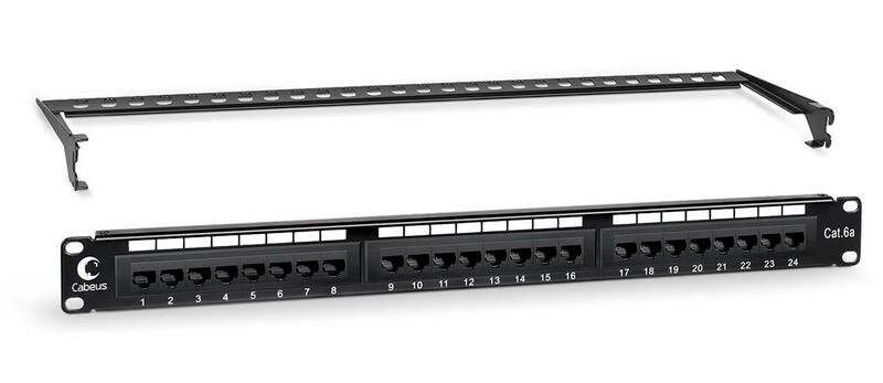 Патч-панель 19дюйм 1U 24 порта RJ45 кат.6A Dual IDC с задн. кабельн. организатором Cabeus 7651c
