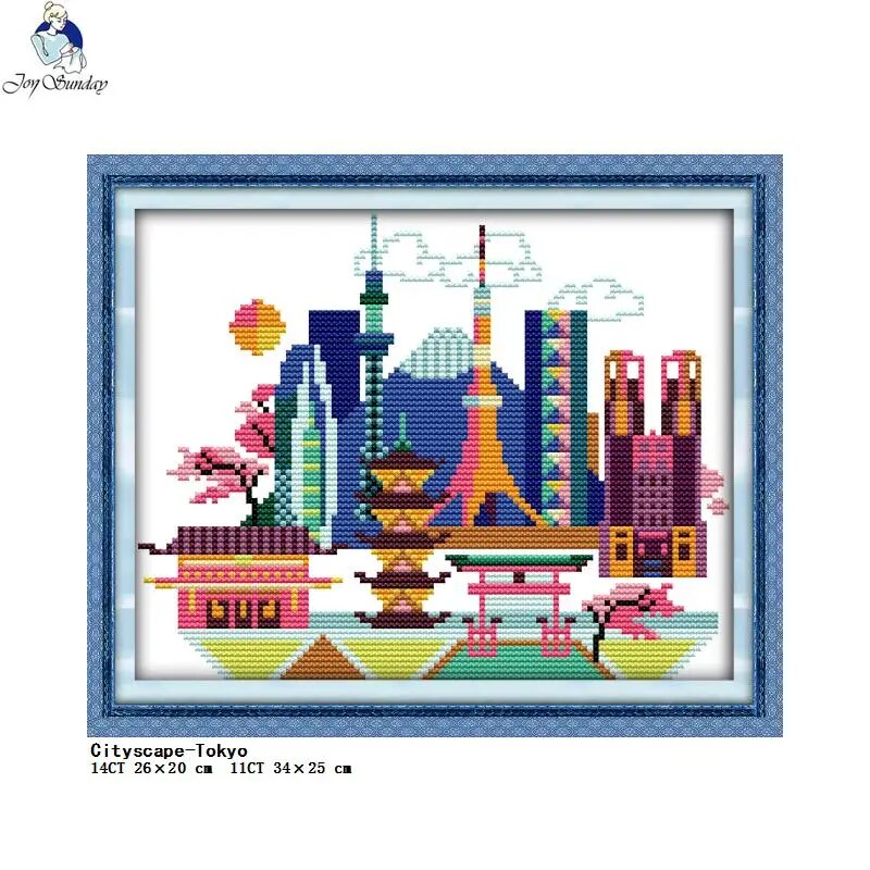 Набор для вышивки крестом Joy Sunday Городские пейзажи Темно-синий, FA126, 14CT Printed Cloth