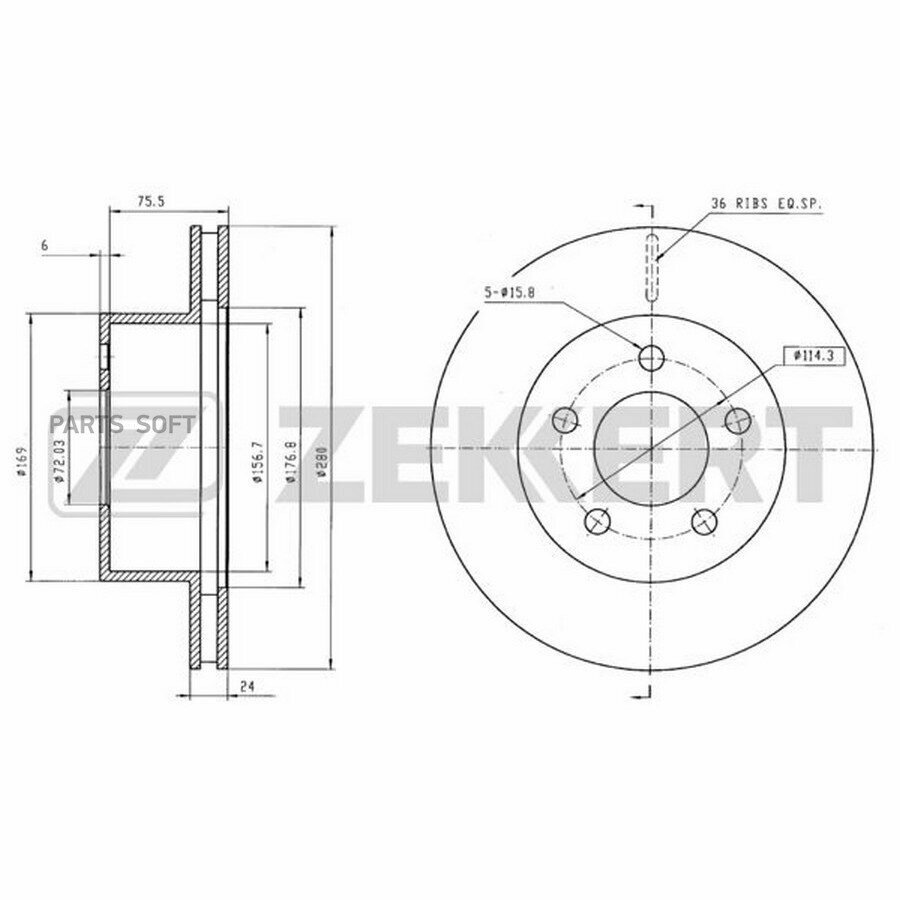 ZEKKERT BS-5184 Диск торм. перед. Jeep Cherokee I II 84- Grand Cherokee 91- Wrangler I II 86-