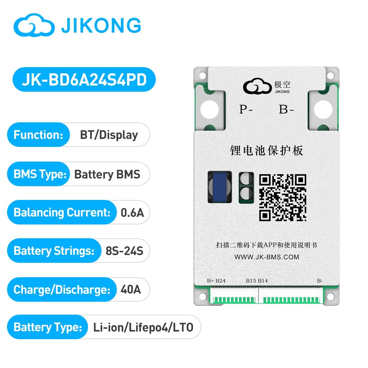 JIKONG JK-BD6A24S4PD BMS 8-24S 40A Li-ion