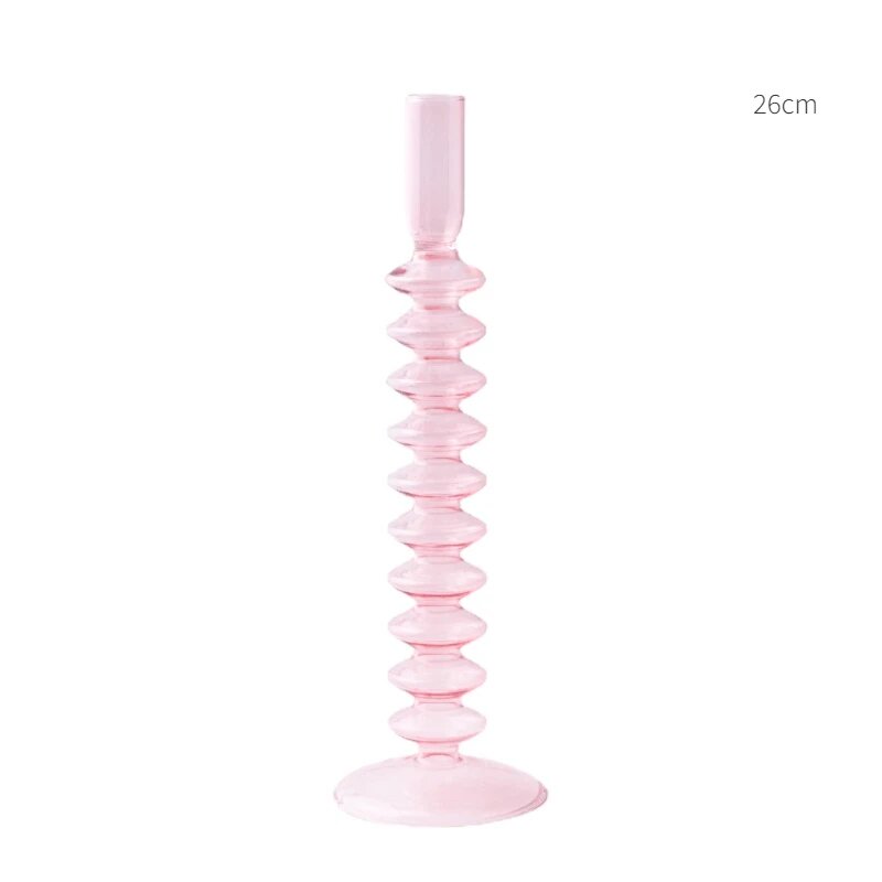 Розовый стеклянный подсвечник Pink string 26см