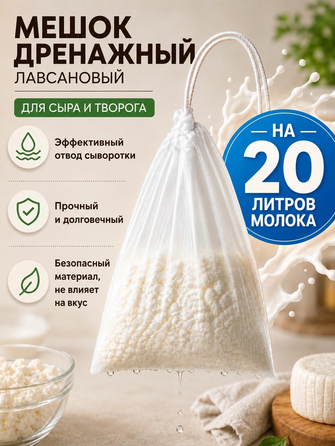 Лавсановый мешок для творога и сыра (на 20 литров)