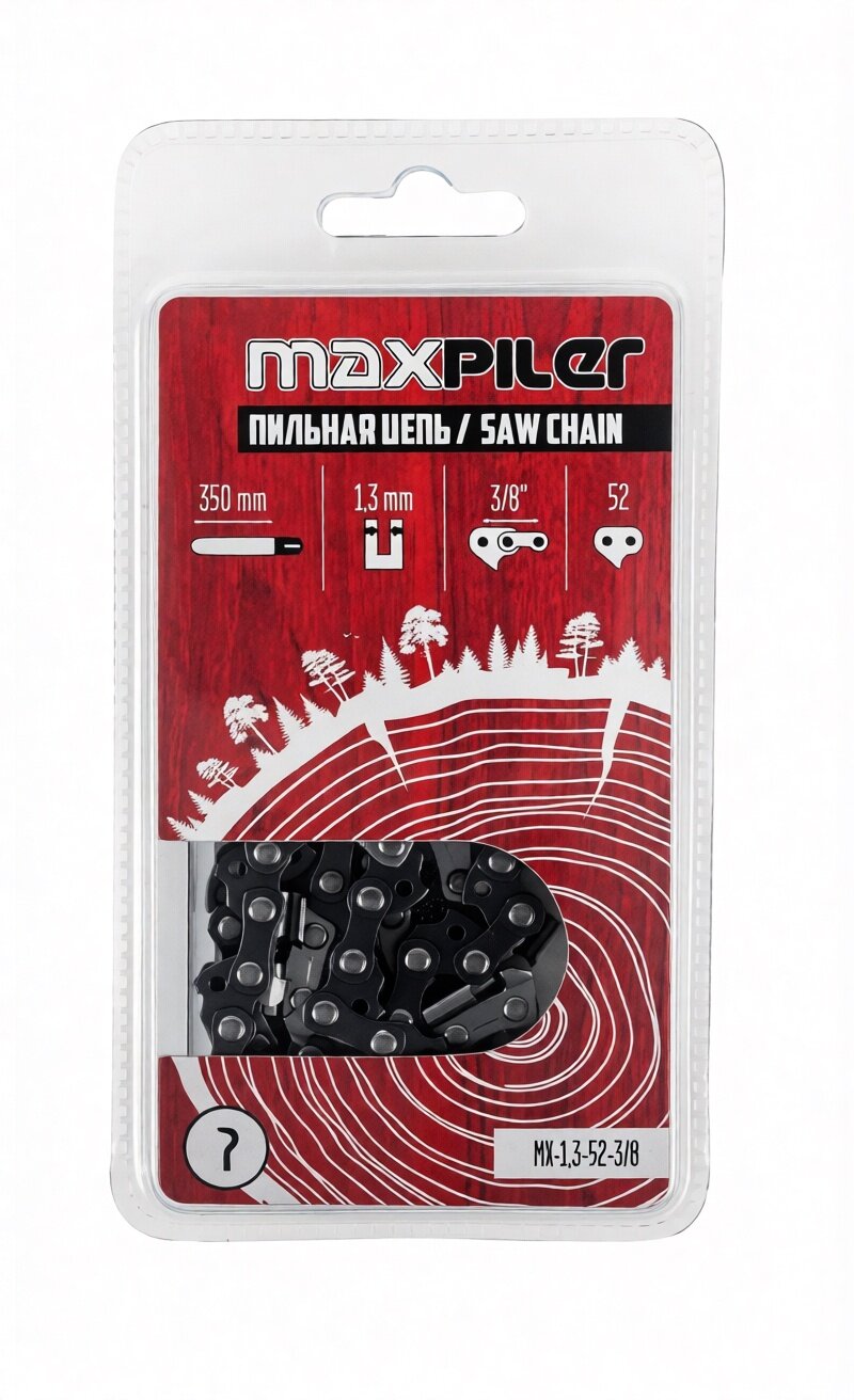 Цепь пильная Maxpiler, 52 звена, шаг 3/8", паз 1.3 мм, длина 350 мм
