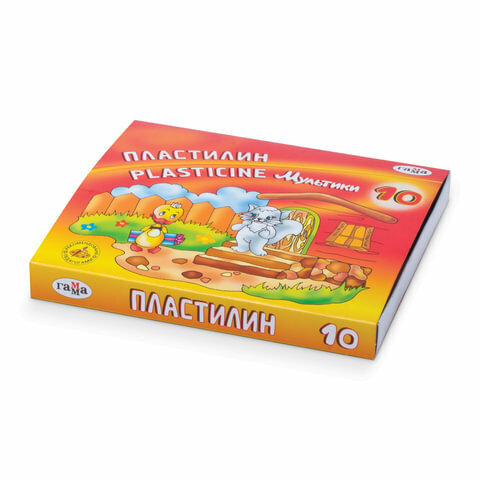Пластилин классический гамма "Мультики", 10 цветов, 200 г, со стеком, картонная упаковка, 280017/281017, 280017, 281017