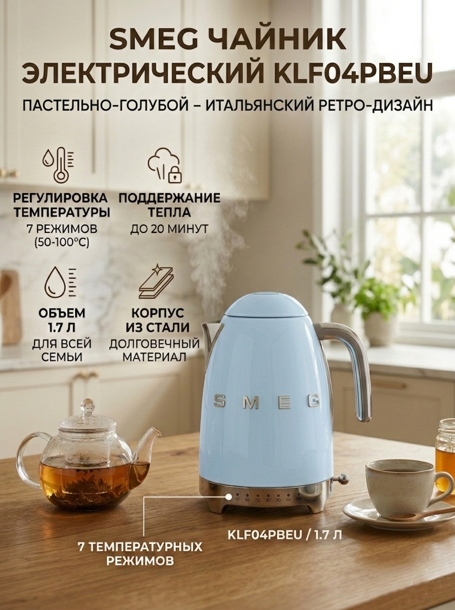 Чайник электрический с регулировкой температуры SMEG KLF04PBEU