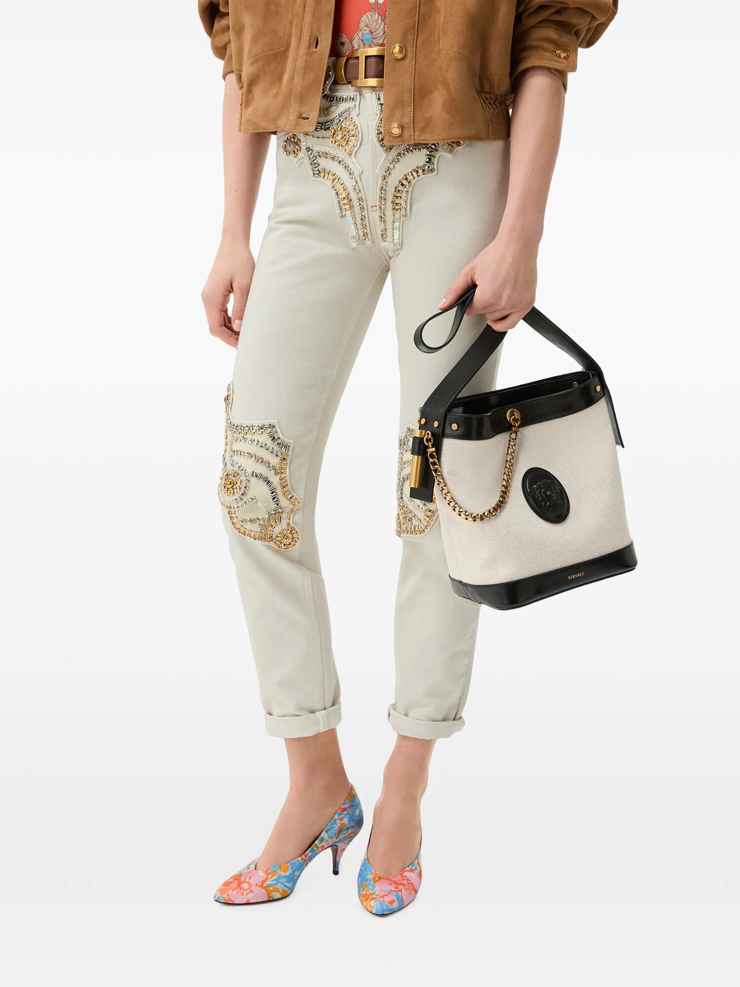 Сумка Versace Small Pivot canvas bucket bag, разноцветный — фото 1