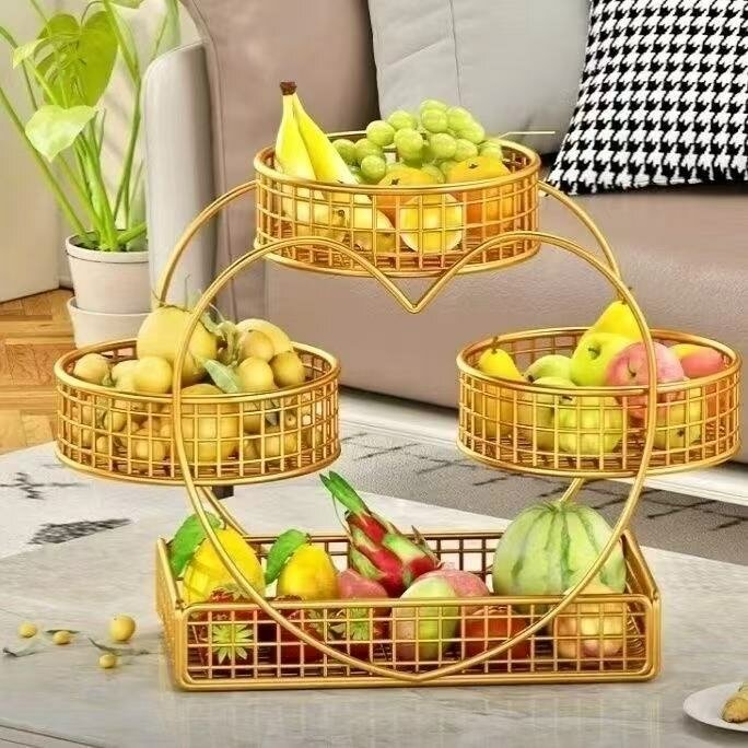 Фруктовницы для закусок "For snacks", металл, золотые, круглые, 4 штуки