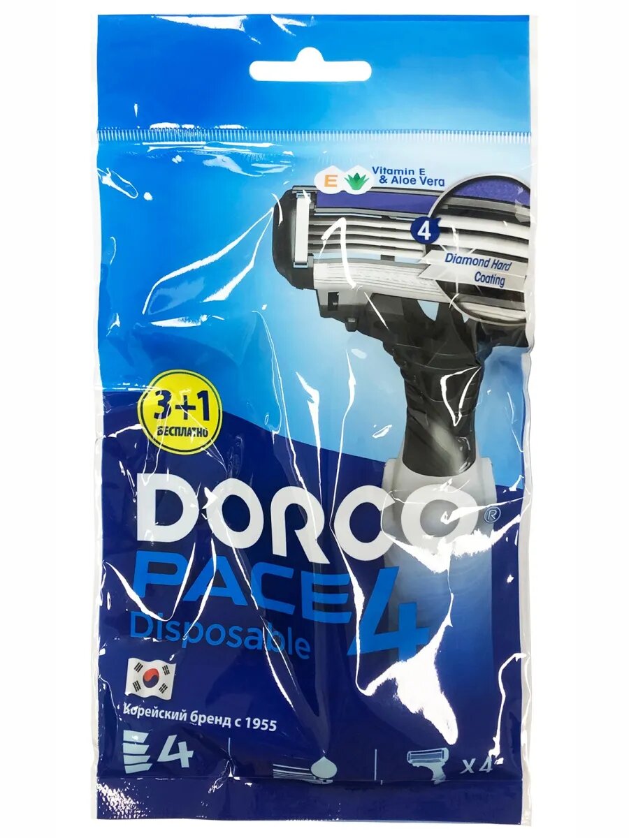 Станок для бритья одноразовый DORCO 4 лезвия увлажняющая полоска 3+1шт