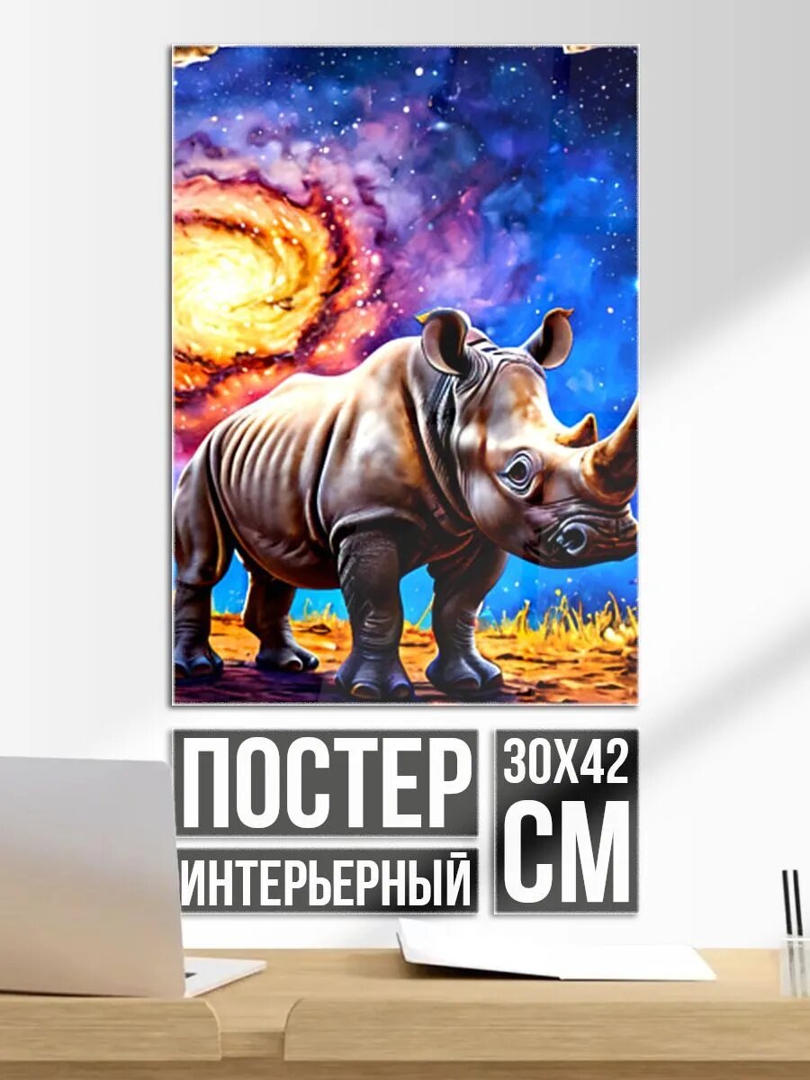 Постер на стену Носорог и звездное небо