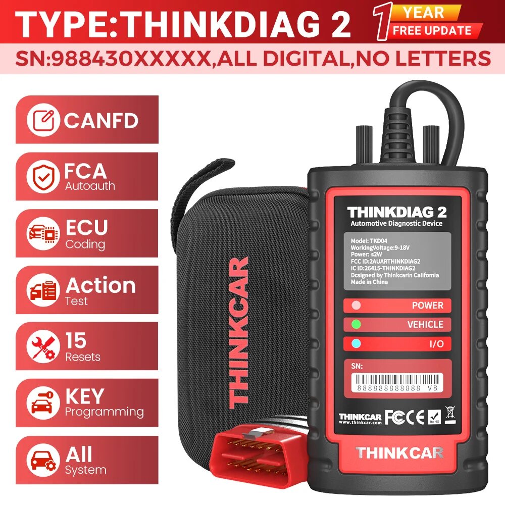 Thinkdiag2 All System Bidirectional Control OBD2 Диагностический сканер Thinkdiag 2 Блюetooth Сканер с протоколом CAN-FD