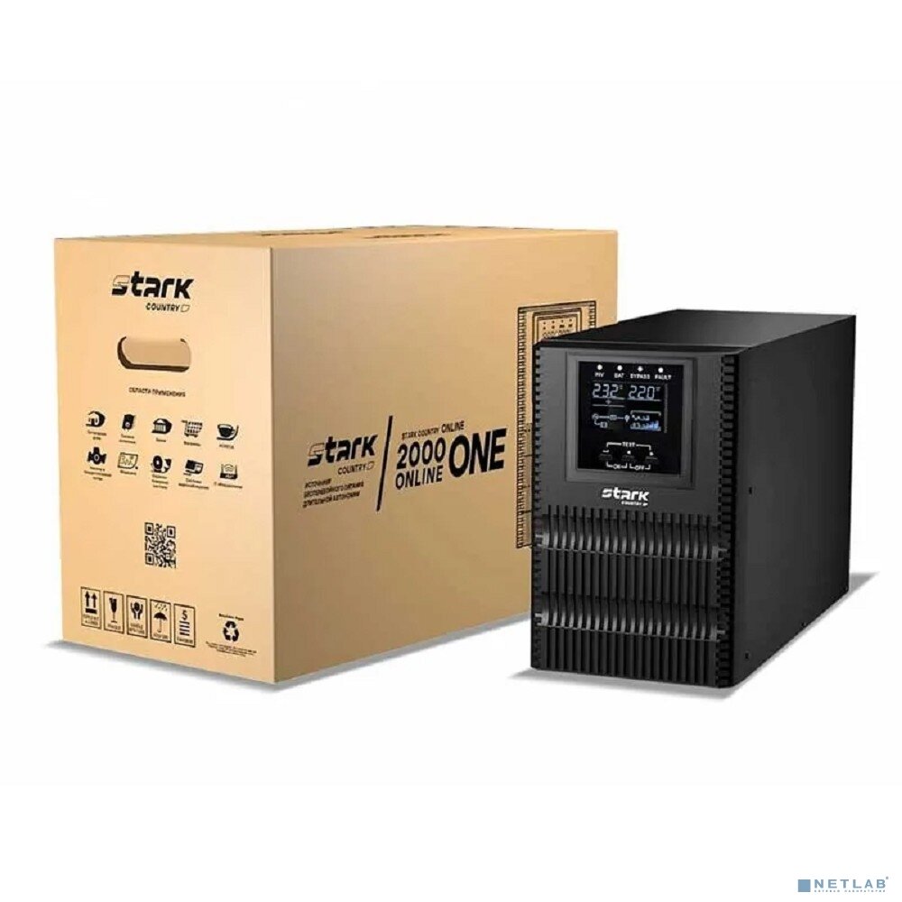 ИБП STARK SC 2000 ONLINE ONE 2000ВА/2000Вт {Online, На пол, 110-300В, 3х евро, Smart-slot, USB/RS232/EPO, без АКБ - внеш 6x 4,5-240Ач}{00-00017190}