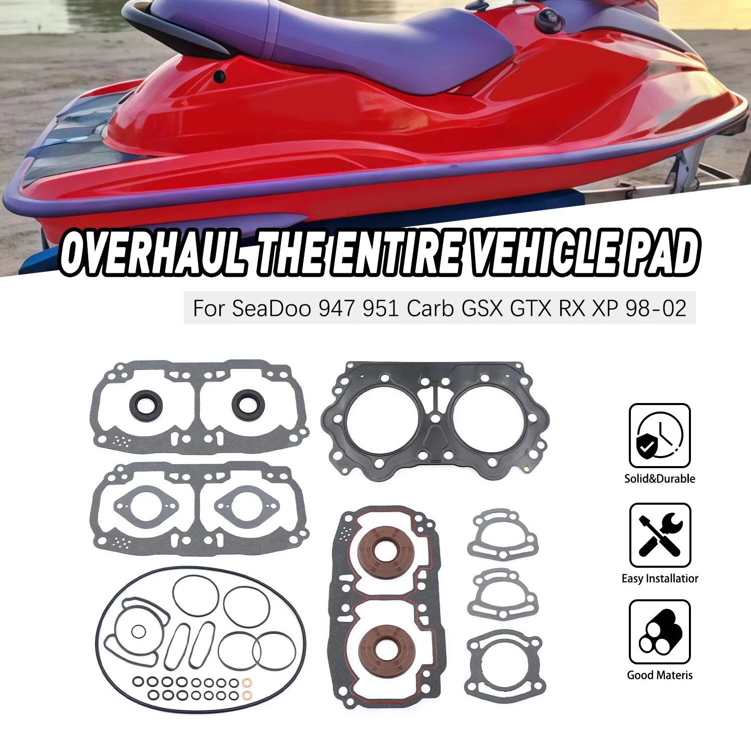 Комплект для полной восстановки двигателя мотоциклов Sea-Doo GSX GTX XP LRV RX 1998-2002: прокладки, уплотнения коленвала, аксессуары