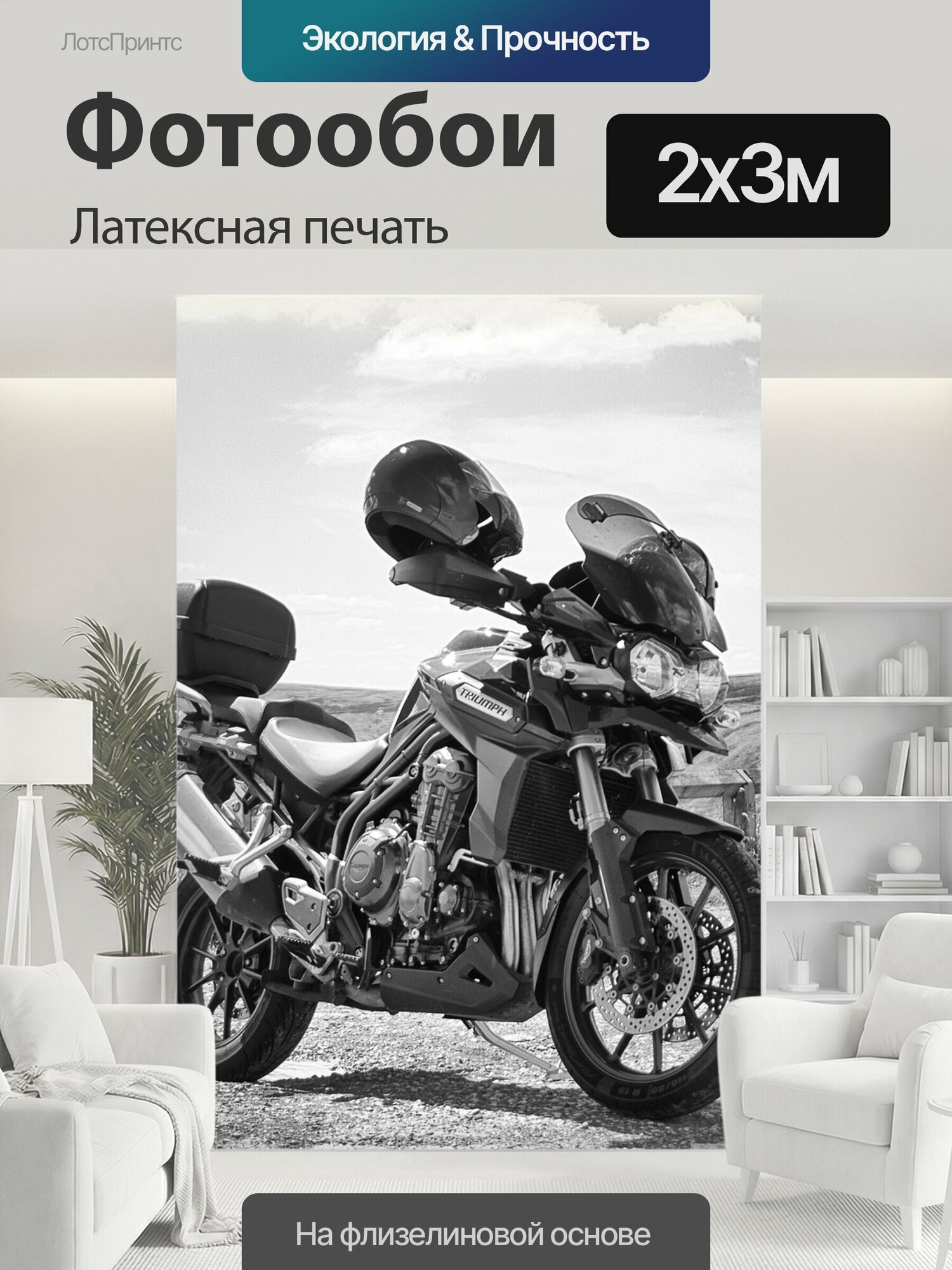 Фотообои моющиеся ударопрочные "Мотоцикл, триумф, велосипед" 200x300 см. латексная печать