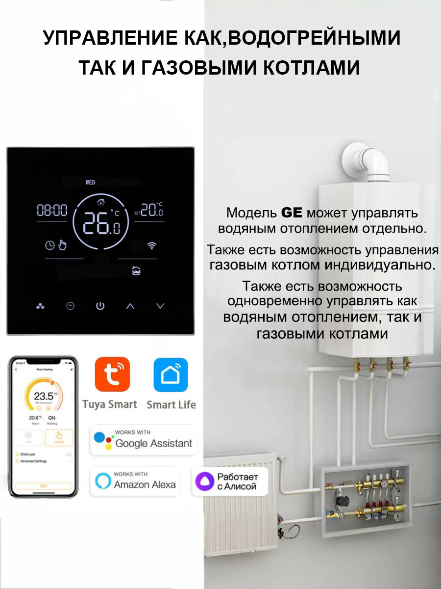 Умный термостат Tuya, управляет водяным теплым полом и газовым котлом, программируемый